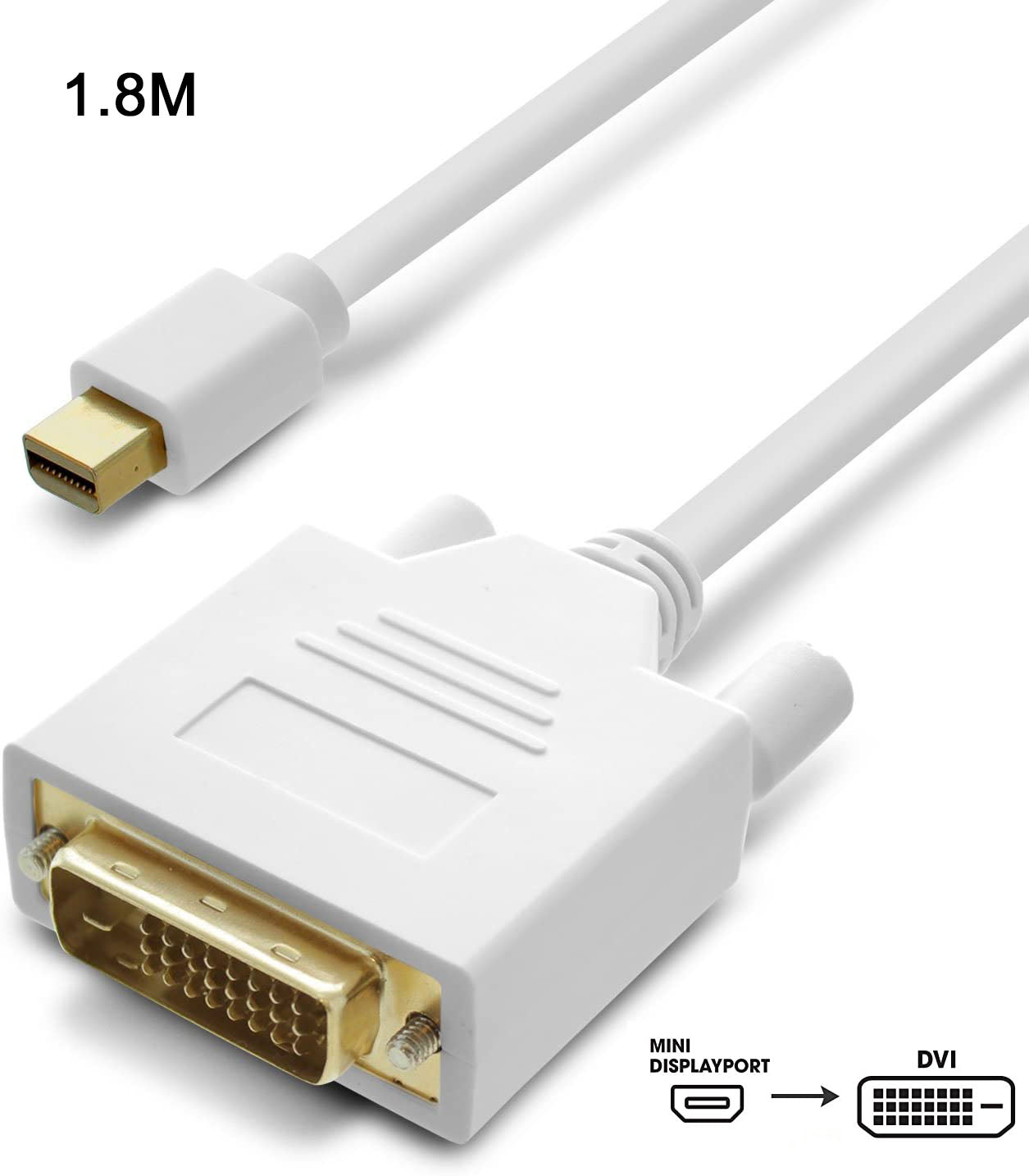 6FT 1.8M Mini Display Port Displayport To 24+1 DVI male Adapter Macboo ...