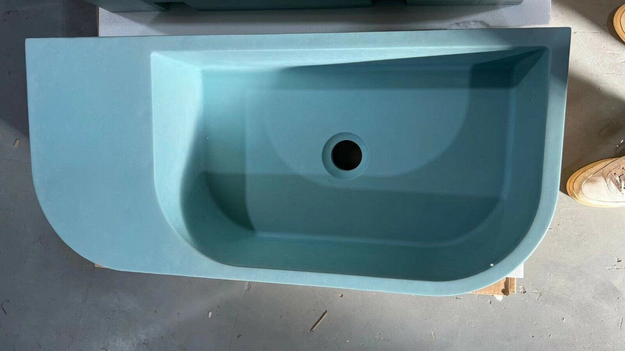 New Concrete Cement Wash Basin Counter Top Matte Teal Wall Hung Basin ...